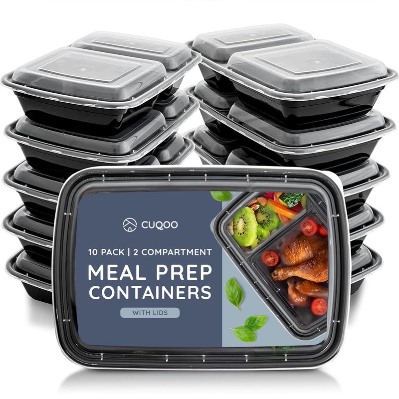 CUQOO 10 Pack Meal Prep Containers Dual Compartment - Reusable BPA-Free ...