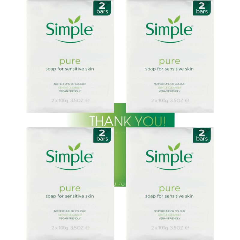 Simple Pure Soap for Sensitive Skin, Vegan Friendly, No Perfume, 4x ...