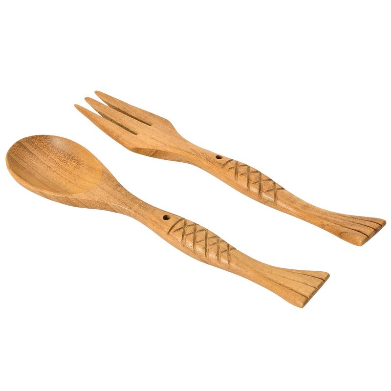 AeraVida Stylish and Chic Cutlery Carved Fish Teak Wood Spoon and Fork ...