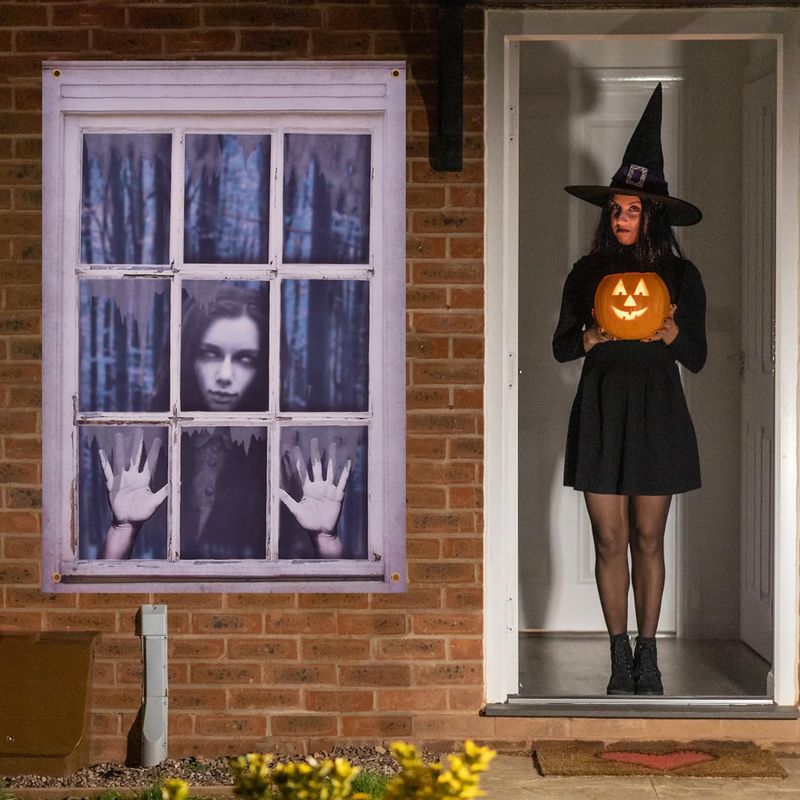 Ghost Halloween Decor - White Eyes Ghost Window Silhouette Curtains for ...