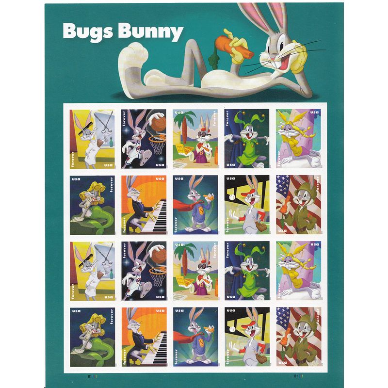 U.S. Forever Postage Stamps Celebrating Bugs Bunny & His Marvelous ...