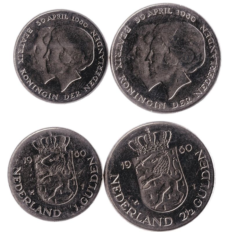 2 Coins from Netherlands | Dutch Coin Set Collection 1 2½ Gulden ...