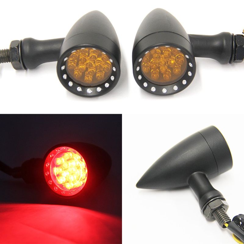 Red CNC Motorcycle Bullet LED Turn Signal Light Blinker Indicator Front Rear Tail Light ...