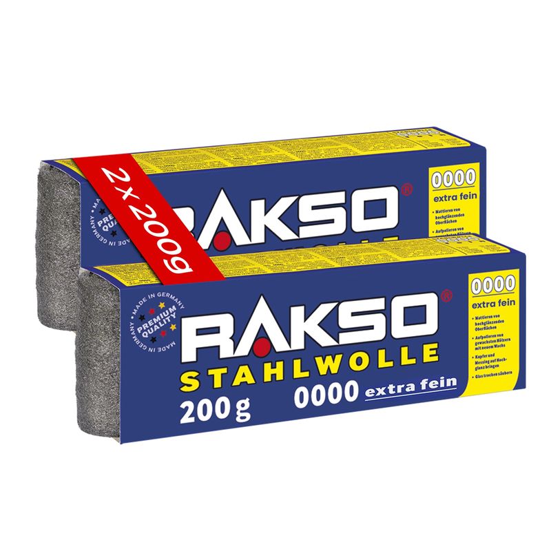 RAKSO Steel Wool Extra Fine 0000-400 g, 2 x 200g Banderoles, Polished ...