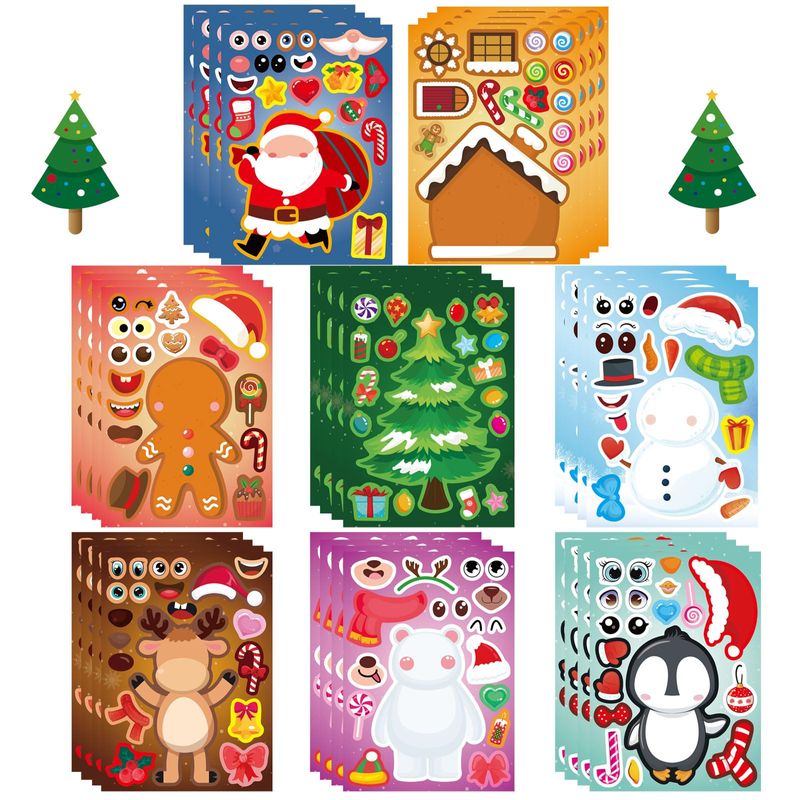 32 PCS Christmas Stickers for Kids Make-a-face Sticker Make Your Own ...