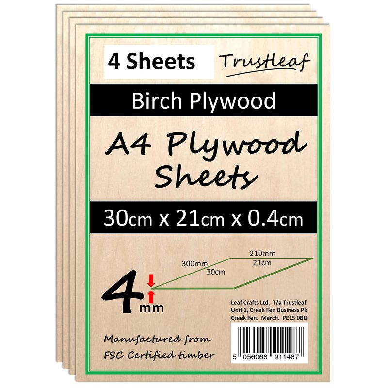 4mm Birch Plywood A4-300x210x 4mm - (Pack of 4) - Laserable Low Fume E1 ...