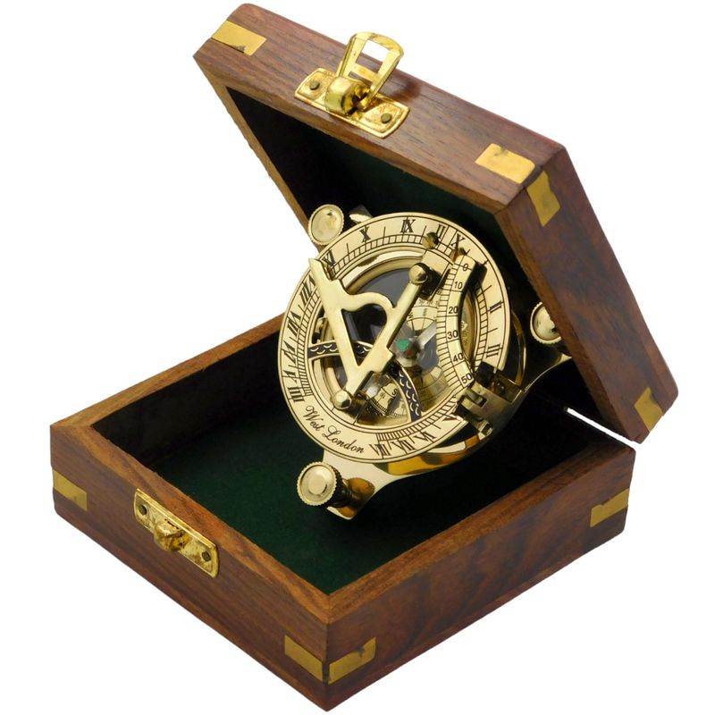 KHUMYAYAD 3" Brass compass sundial maritime nautical vintage antique nautical sundial compass ...