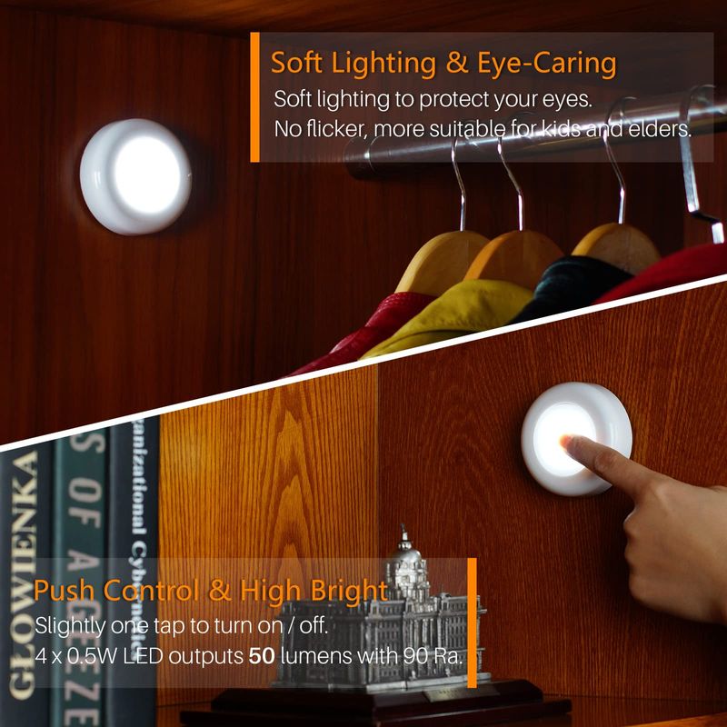 STAR-SPANGLED Tap Light Push Lights, Stick on LED Touch Puck Light AAA ...