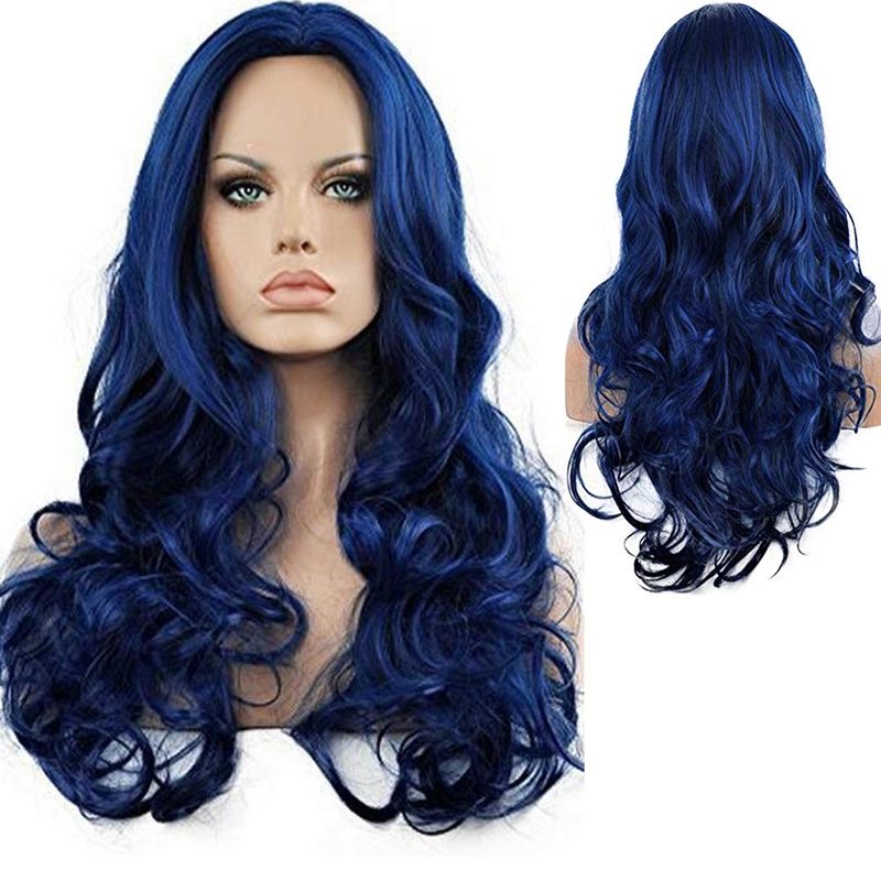 Kaneles Blue Wigs for Women Long Curly Wavy Soft Heat Resistant ...