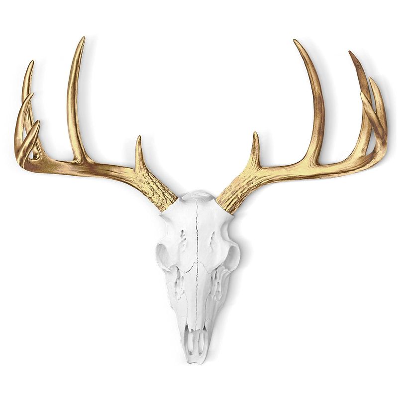 WALL CHARMERS Mini White + Gold Antler Faux Deer Skull - 16" Faux ...