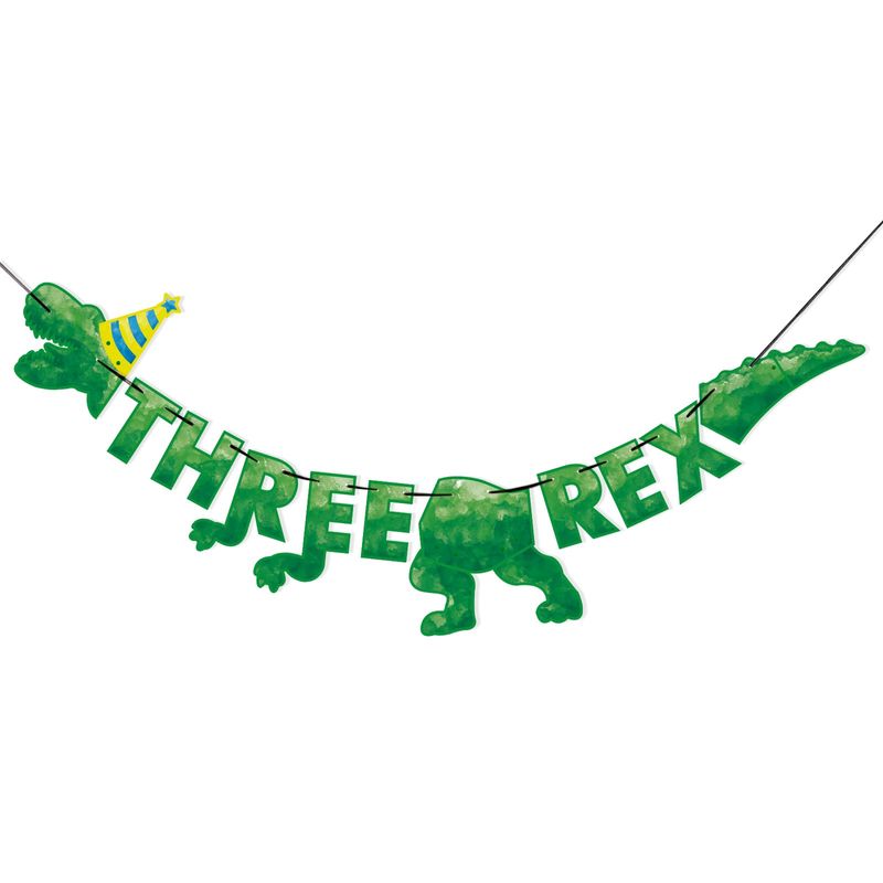 WERNNSAI Watercolor Dinosaur Three Rex Banner - Dinosaur 3rd Birthday ...