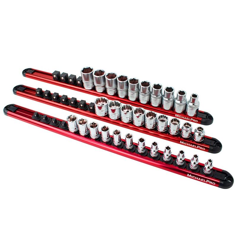 MichaelPro 3-Piece Aluminum Socket Organizer Rail Set- 1/4-inch, 3/8 ...