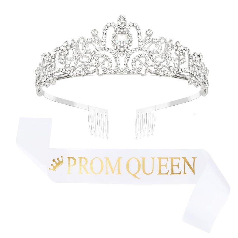 Jaciya Prom Queen Sash Crowns Tiara for Women Girls Silver Headpiece ...
