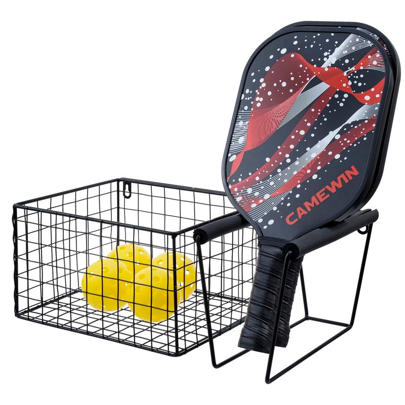 MyGift 16 Inch Wall Mounted Matte Black Metal Pickleball Paddle Rack ...