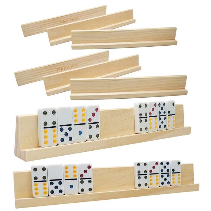 Domino Racks Set of 8, Mexican Train Dominoes Trays, Wooden Domino ...
