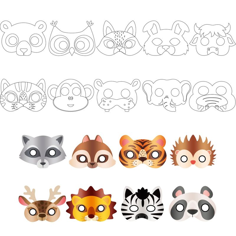 36 Pcs Jungle Theme Animal Masks for Kids DIY Graffiti Blank Painting ...