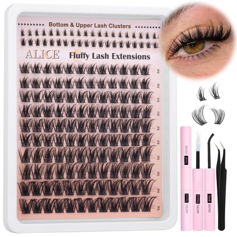 ALICE Fluffy Lash Clusters Kit Lash Extensions Kit 6-18mm Wispy Volume ...