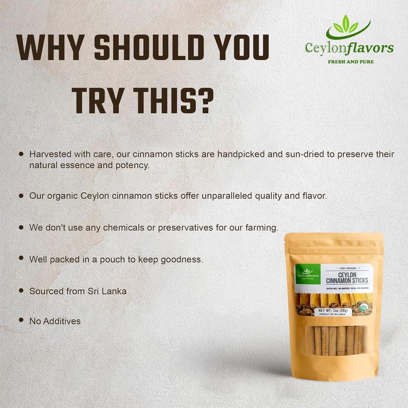 Organic Ceylon Cinnamon Sticks, True or Real Cinnamon, Premium Grade ...