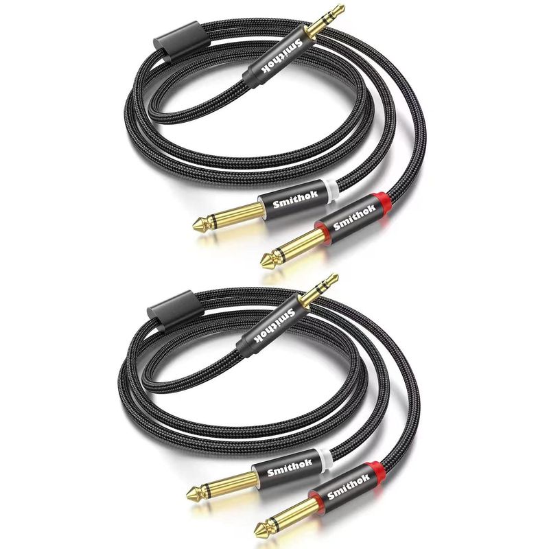 Smithok 2pack 3.3Ft 3.5mm TRS to Dual 6.35mm Stereo Cable 1/8 TRS to Dual 6.35mm 1/4 TS Mono Y ...