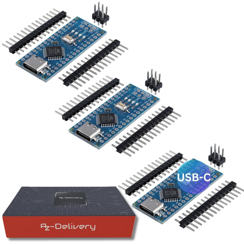 AZDelivery 3 x AZ-Nano V3 Board Set with USB-C Connector | Atmega CH340 Chip Atmega328 CH340 ...
