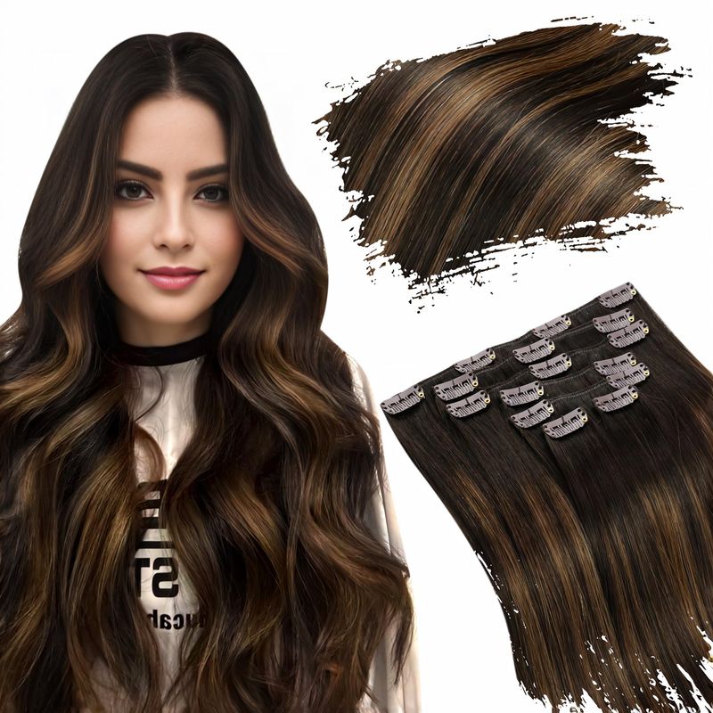 Ugeat 40 cm Clip-In Real Hair Extensions, Thick 100 g, 7 Pieces ...