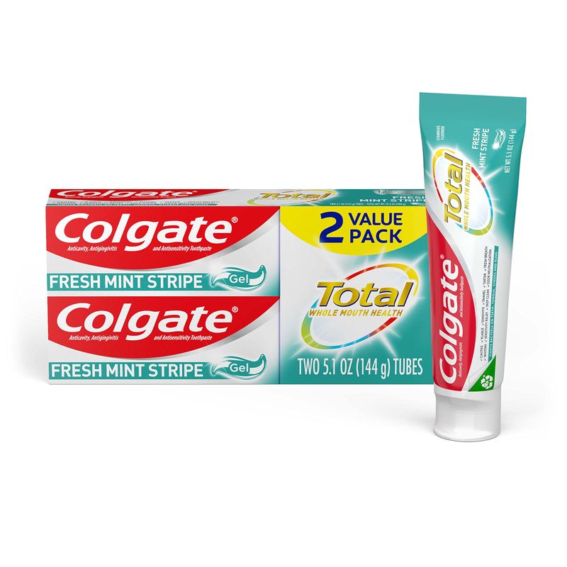 Colgate Total Fresh Mint Stripe Toothpaste, Mint Gel Toothpaste, 5.1 oz ...