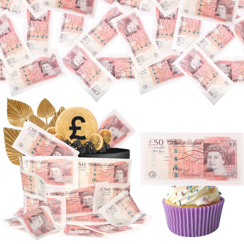 SYKYCTCY 50 Pack Edible 50 Pound Notes Pre Cake Toppers Edible Wafer ...