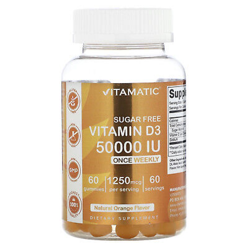Sugar Free Vitamin D3, Natural Orange, 1,250 mcg (50,000 IU), 60 ...