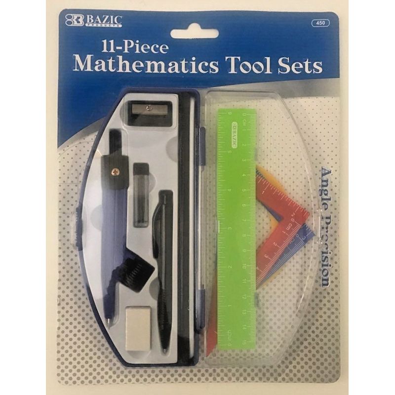 11-Piece BAZIC Mathrmatics Geometry Tool Set Protractor Compas Ruler ...