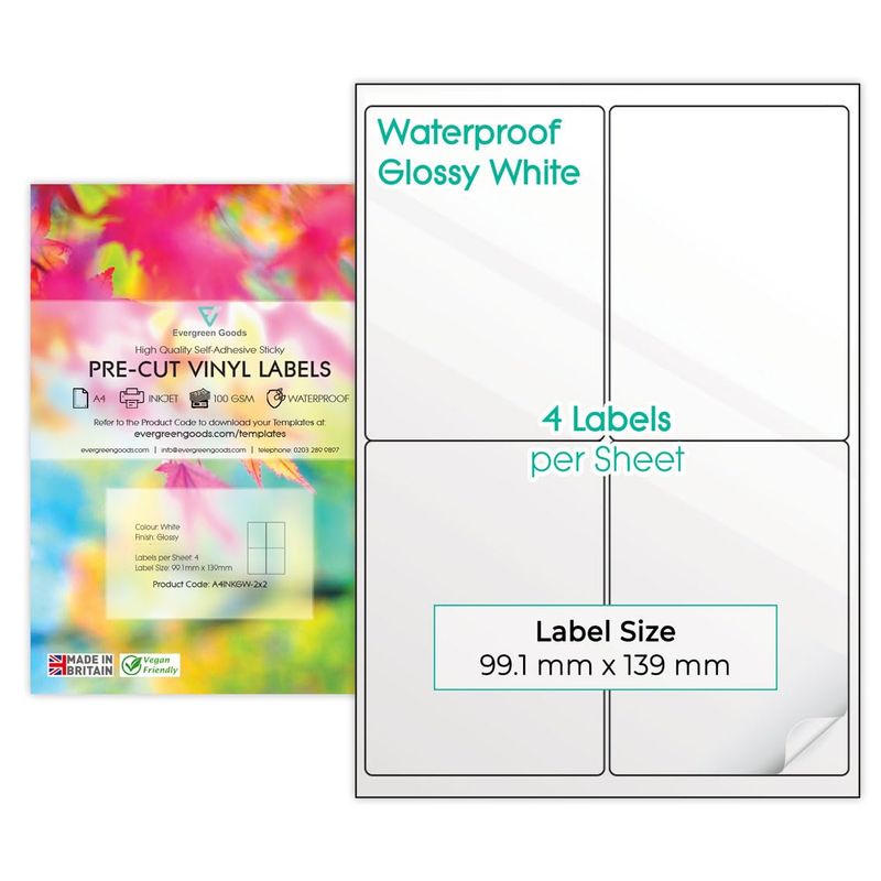 PreCut Printable Vinyl Multi Sticker Labels A4 (2x2 (4 per Sheet), 20 ...