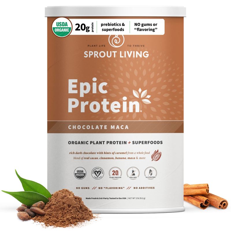 Sprout Living Epic Protein, Plant Based Protein & Superfoods Powder, Chocolate Maca Powder | 20 ...