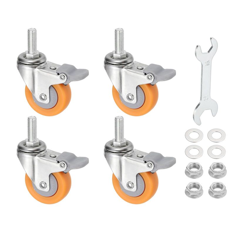 PATIKIL 2 Inch Stem Caster Wheels with Brake Set of 4 Low Profile ...
