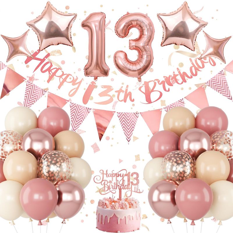 13th Birthday Decorations for Girls, Retro Pink Number 13 Balloon Set ...
