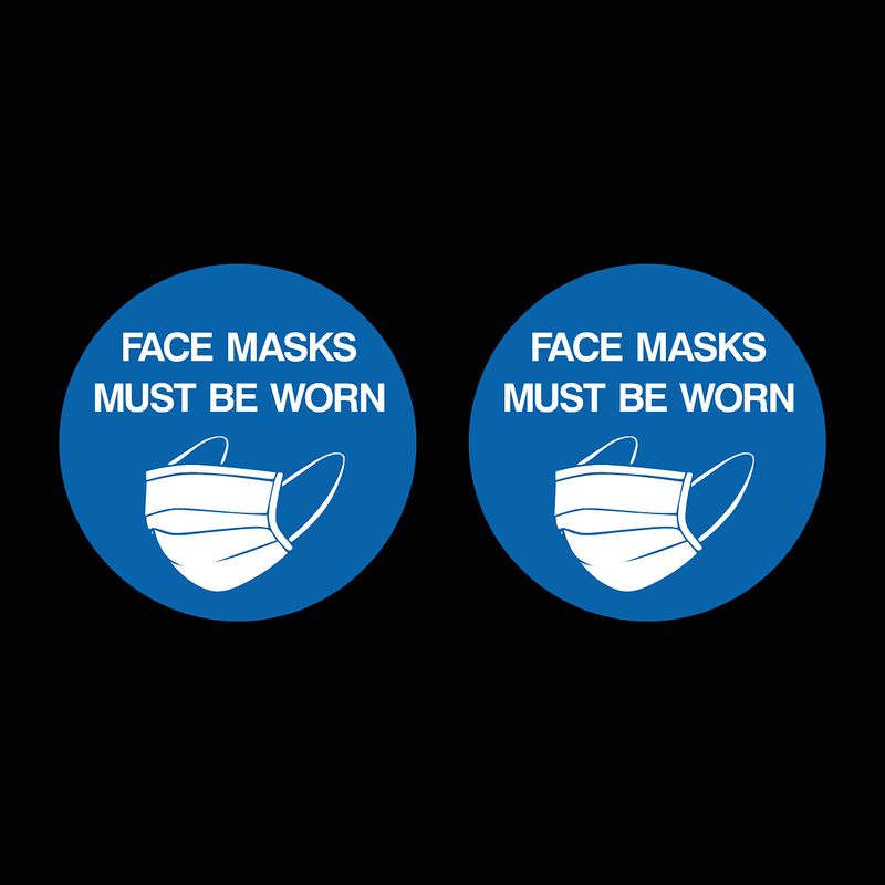 2x Face masks must be worn 150x150mm Circle Self Adhesive Vinyl Sticker ...