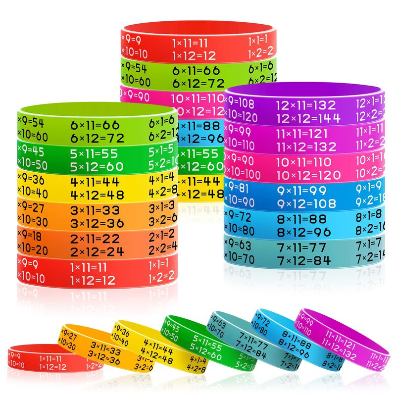 48 Pieces Learn Maths Rubber Bracelets Multiplication Facts Bracelet ...