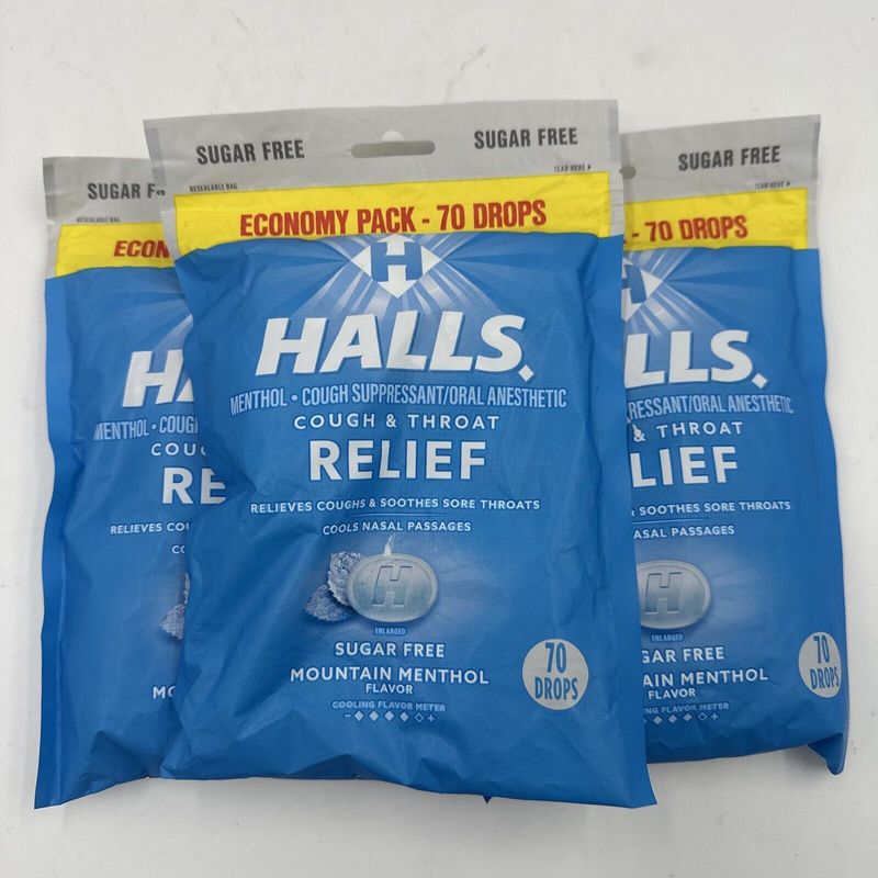 3x Halls ECONOMY PACK Mountain Menthol Cough & Throat Relief 210 Drops ...