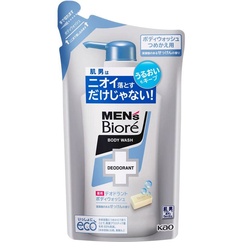 Men's Biore Medicated Deodorant Body Wash, Clean, Soap Scent, Refill, 6 ...
