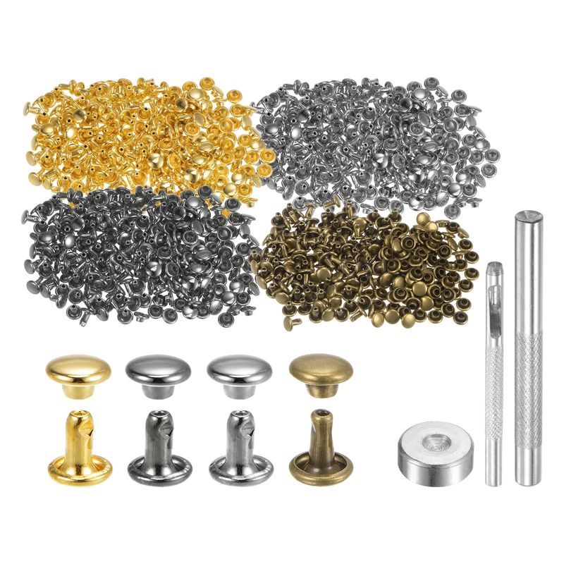 sourcing map 400 Sets Leather Rivets 6 x 6mm Metal Double Cap Rivet ...