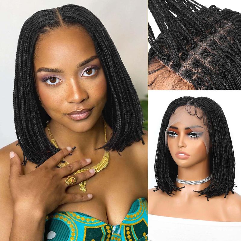 Lady Hanne Braided Lace Wigs Knotless Box Braid with Baby Hair Wig for Black Women 12 Inches ...