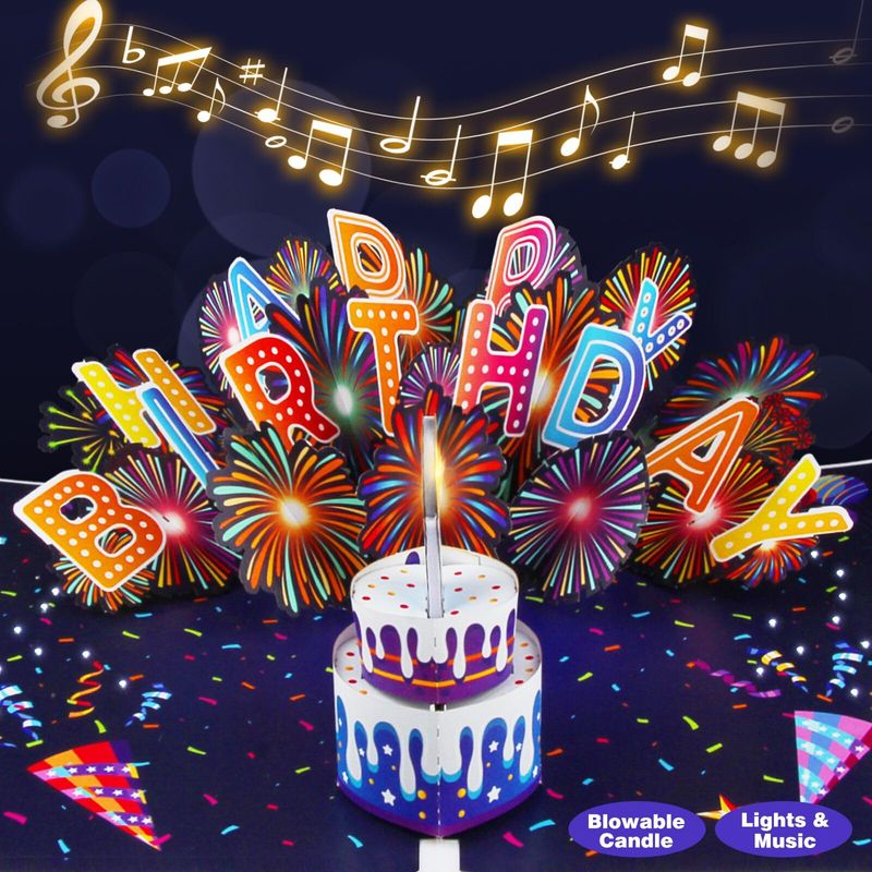 WUJUN Birthday Card 3D Musical Pop Up Card with Light, Unique Style ...