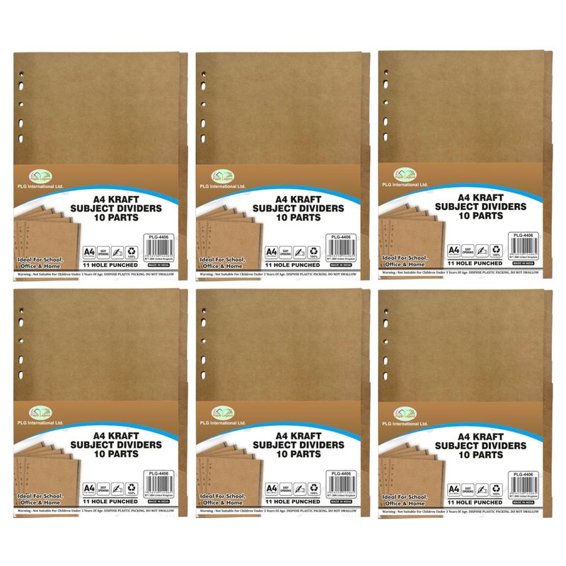 TENLITE (6 Pack) A4 File Dividers – 10 Part Extra Wide Kraft Brown ...