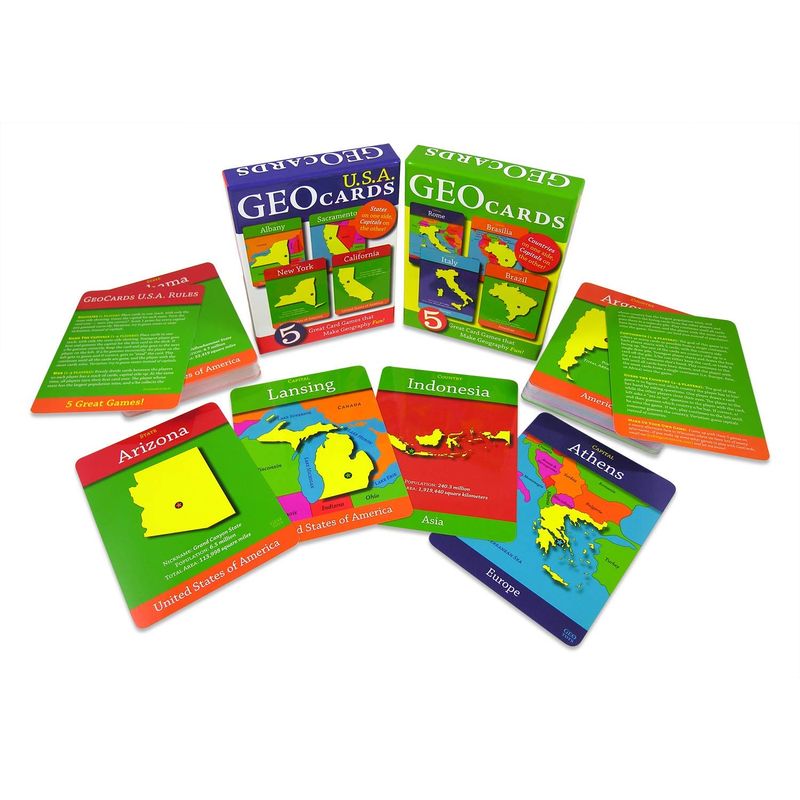 Geotoys GeoCards, World & USA Flash Cards Geography Game, Kid Card ...