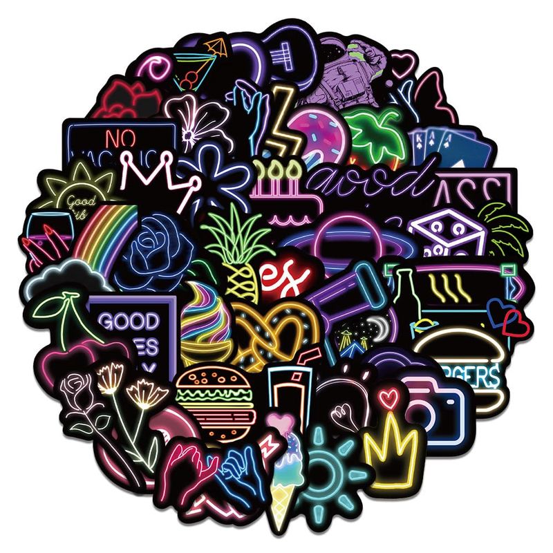 Neon Stickers, Pack of 100 Vinyl Neon Signs, Light Style, Cool Funny ...