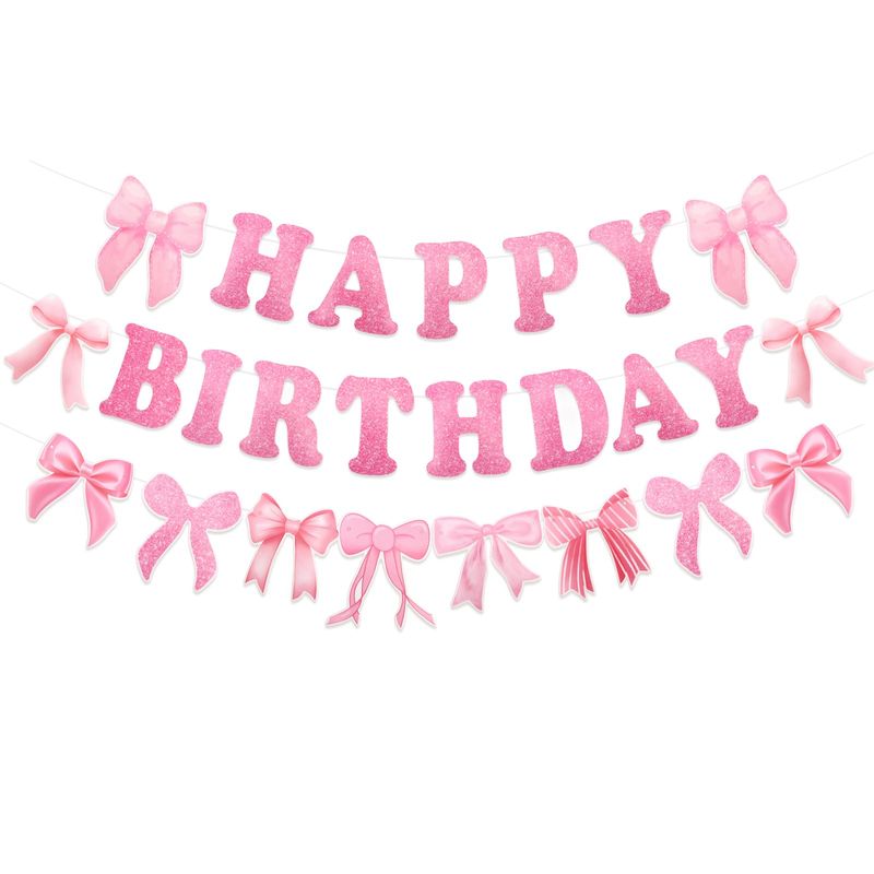 CUBACO Pink Bows Birthday Banner - Coquette Decor - Happy Birthday ...