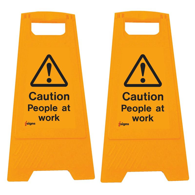 iSigns Floor Signs (Caution People at Work) Free-Standing Danger Sign ...