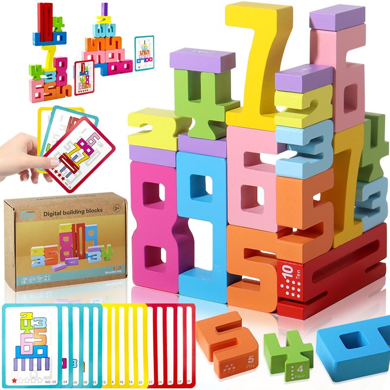 PICKONA Wooden Number Building Blocks - 20Pcs Number Building Blocks ...