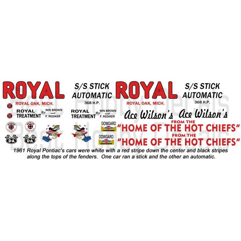 Ace Wilson's Royal Pontiac's 1961 1/64th HO Scale Slot Car Waterslide ...