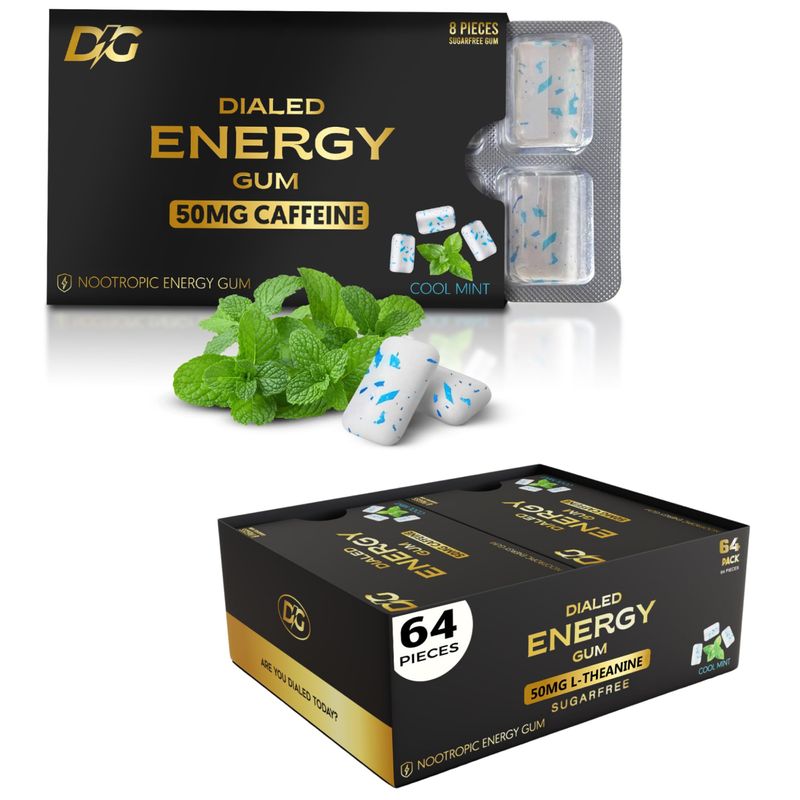 Dialed Energy Caffeine Gum (64pc) | 50mg Caffeine | Sugar Free Gum with ...