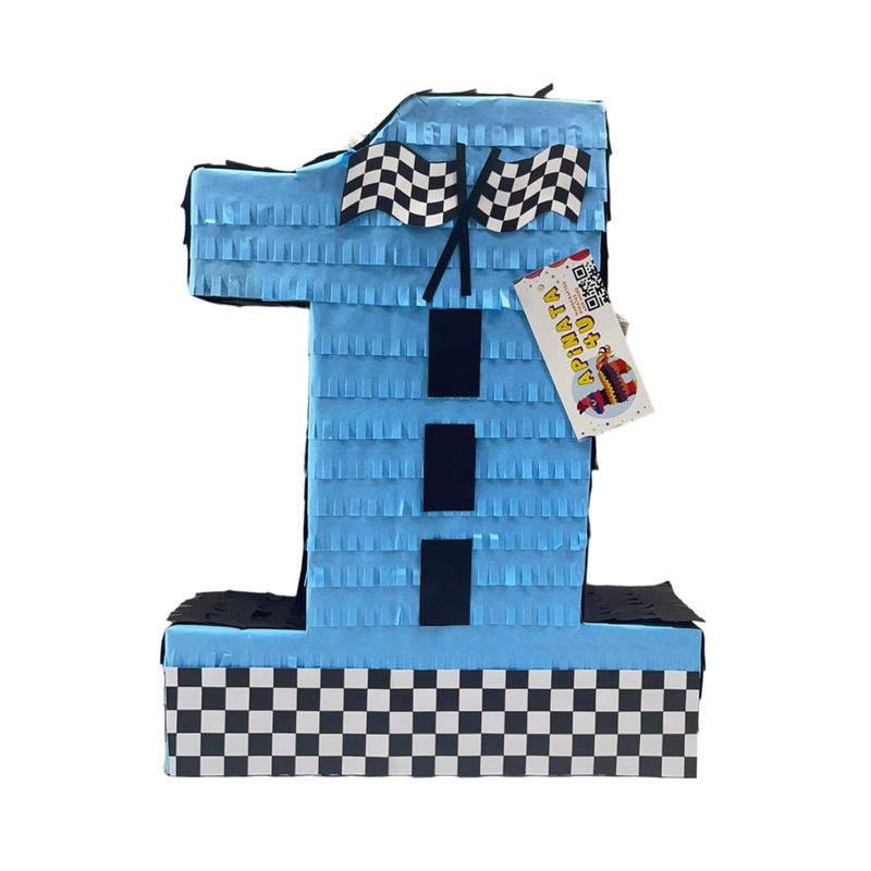 APINATA4U Number One Race Car Pinata, Blue Checkered Flag Pinata for ...