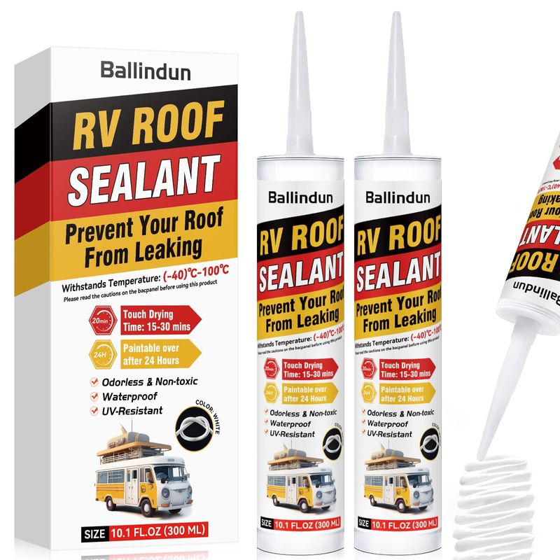 Ballindun RV Roof Sealant, Self Leveling RV Roof Sealant, 2-Pack White Lap Sealant for Camper ...